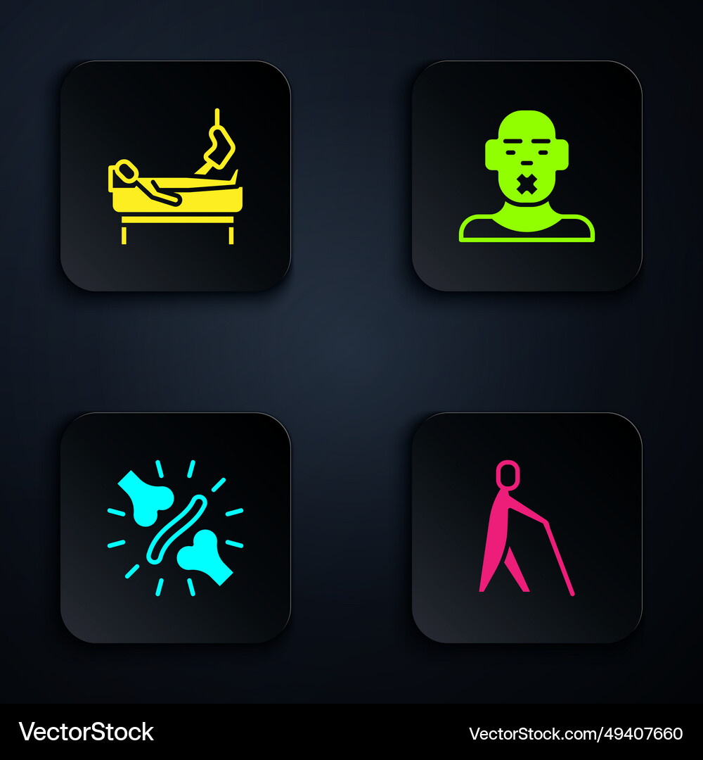 Set blind human holding stick patient with broken Vector Image