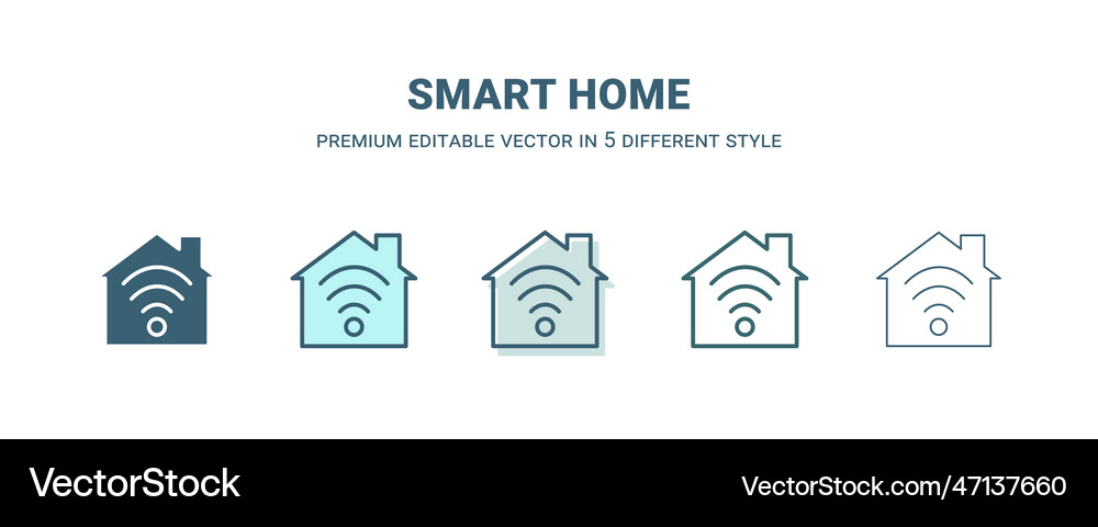 Smart home icon in 5 different style outline Vector Image