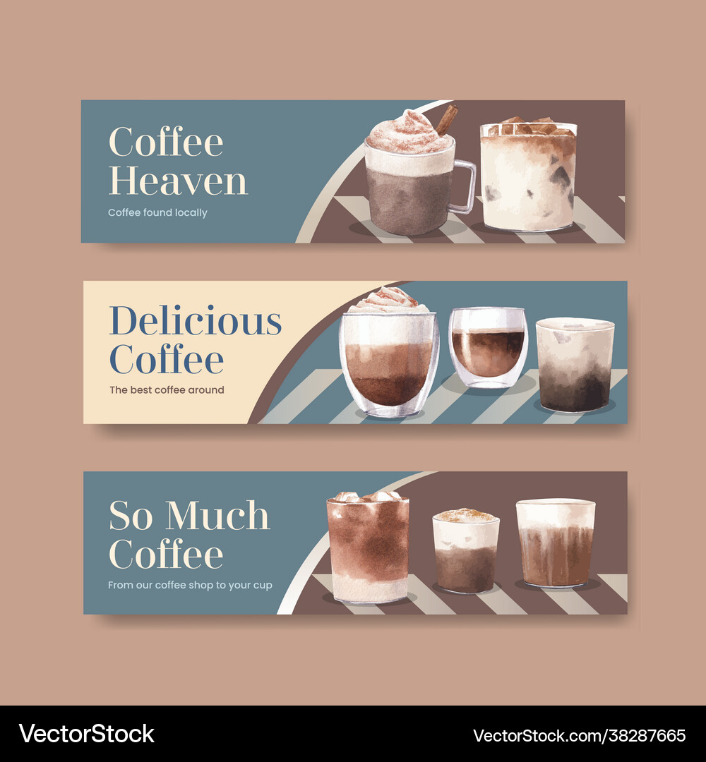 Banner template with coffee concept watercolor Vector Image