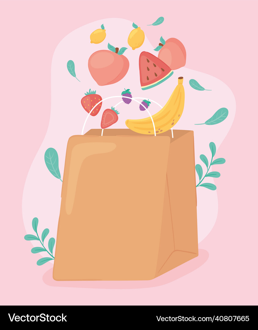 Falling fruits in paper bag Royalty Free Vector Image