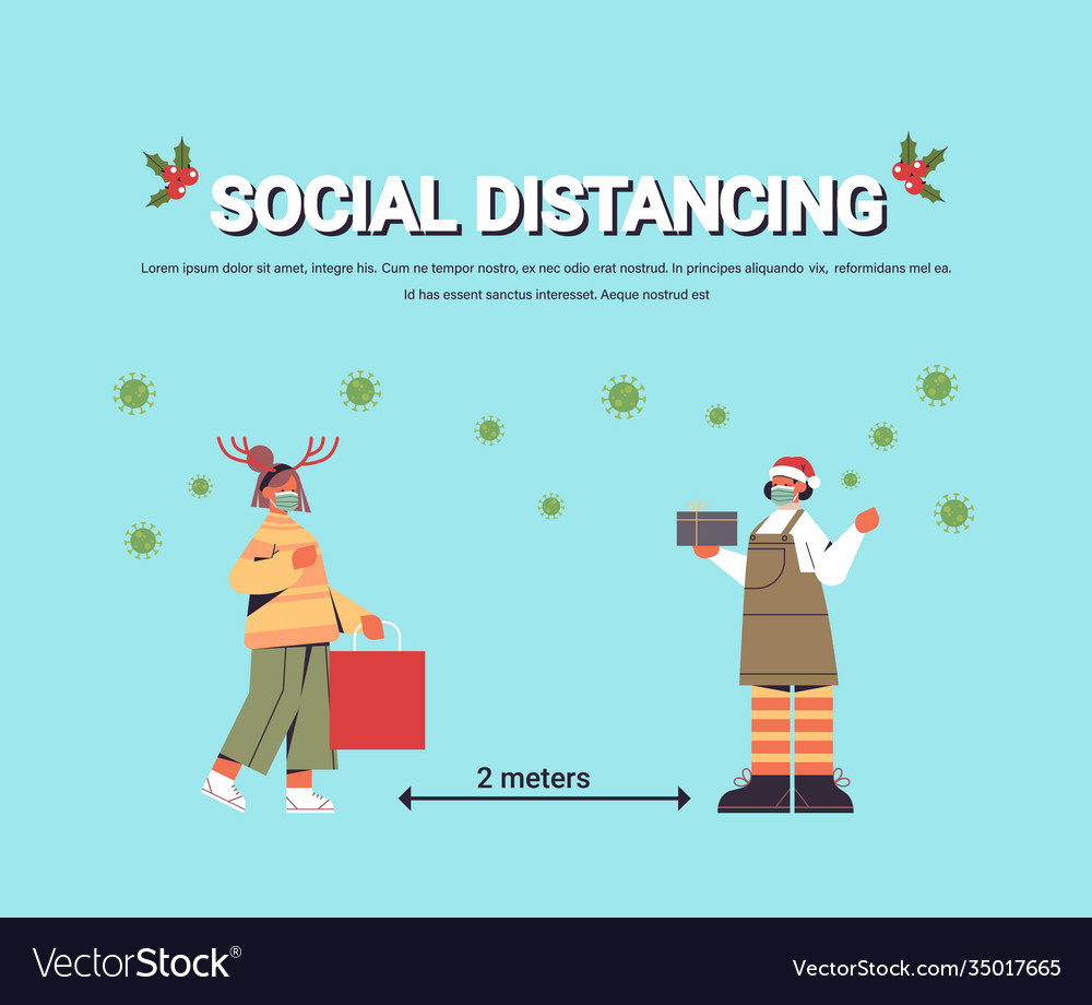 Girls in masks keeping social distance to prevent Vector Image