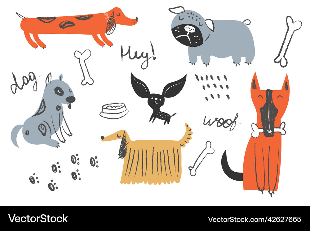 Graphic set of hand drawn with cute Royalty Free Vector