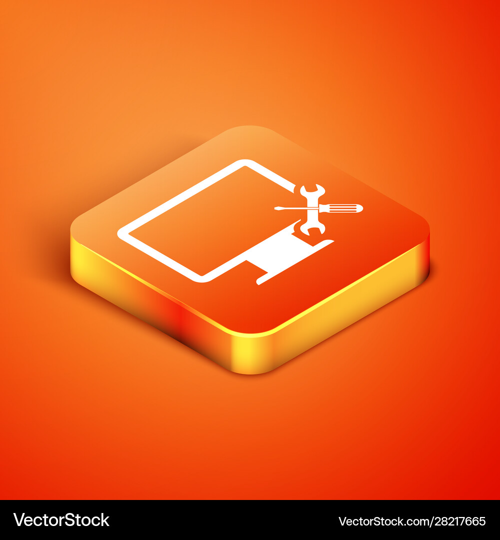 Isometric computer monitor with screwdriver Vector Image