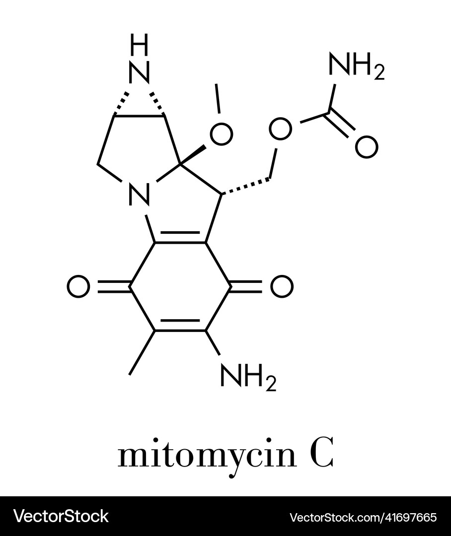 Mitomycin c cancer drug molecule skeletal formula Vector Image