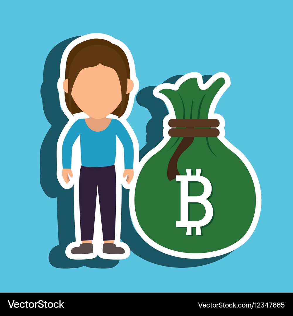 Person woman bit coin web Royalty Free Vector Image