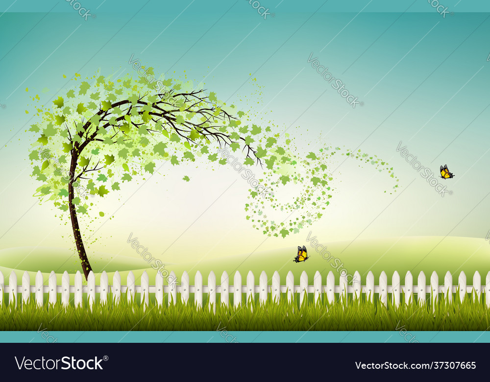 Spring nature background with green treeand Vector Image