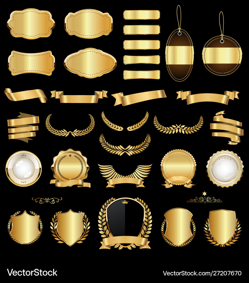 A golden collection various ribbons tags Vector Image