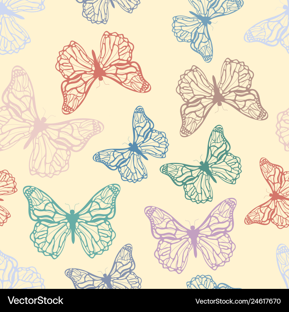 Cute detailed butterflies seamless pattern in Vector Image