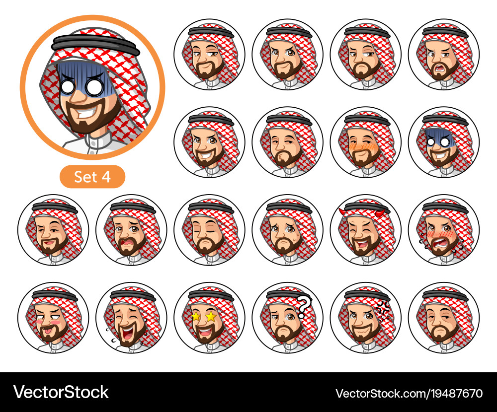 Fourth set saudi arab man cartoon character Vector Image