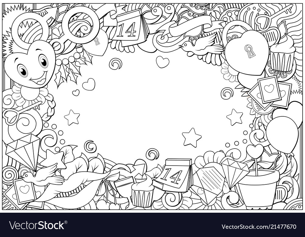 Hand drawn doodles happy valentines day frame back