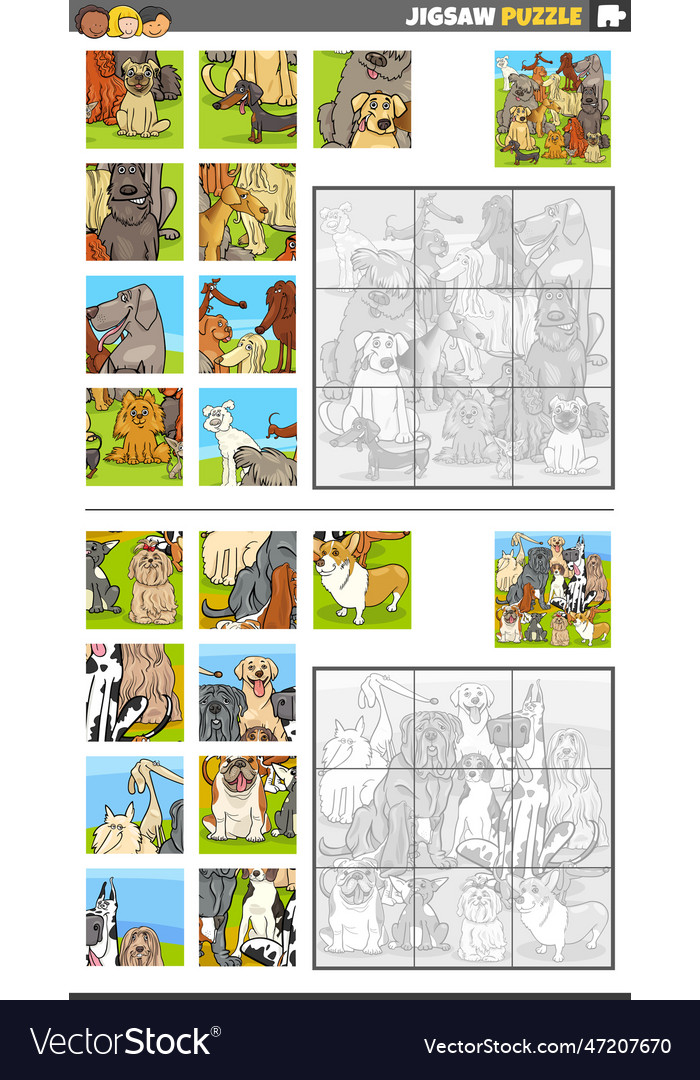 Jigsaw puzzle activities set with cartoon Vector Image