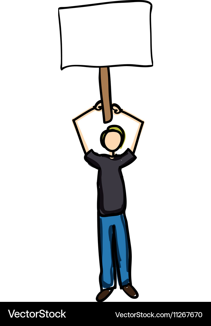 Man holding blank sign cartoon icon image Vector Image