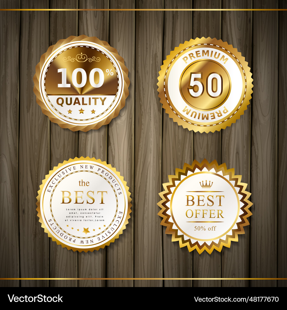 Premium quality round gold labels collection Vector Image