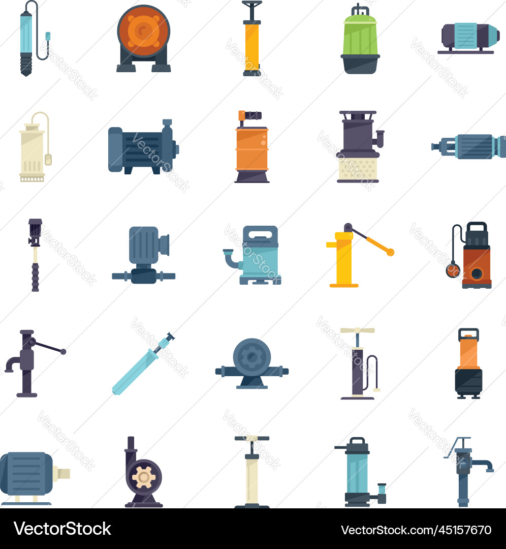 Pump icons set flat water tank Royalty Free Vector Image