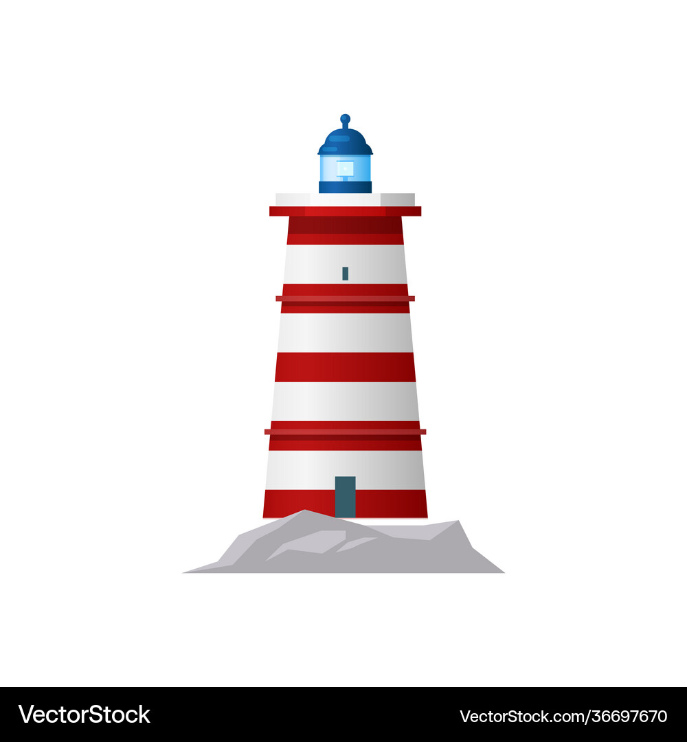 Red lighthouse beacon tower marine building icon Vector Image