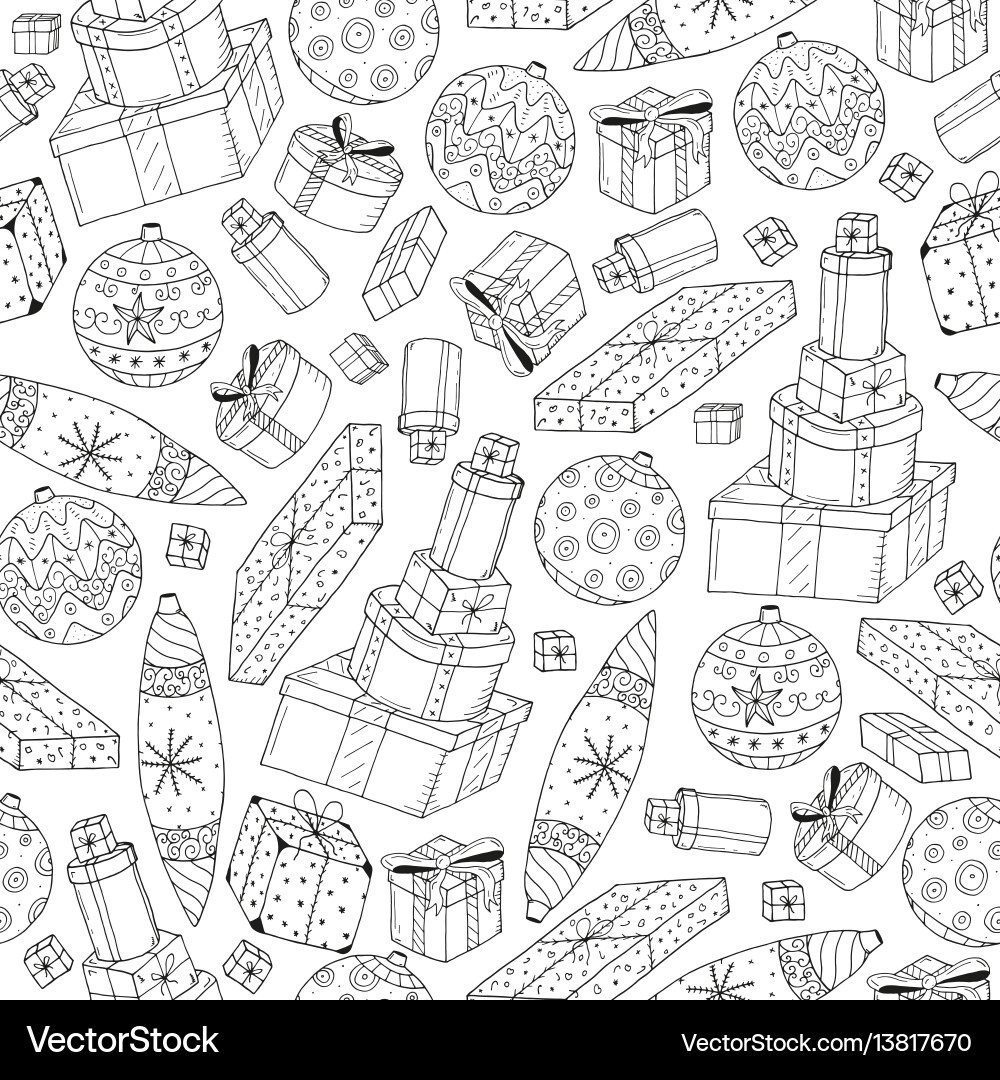 Seamless christmas gifts pattern in doodle style Vector Image