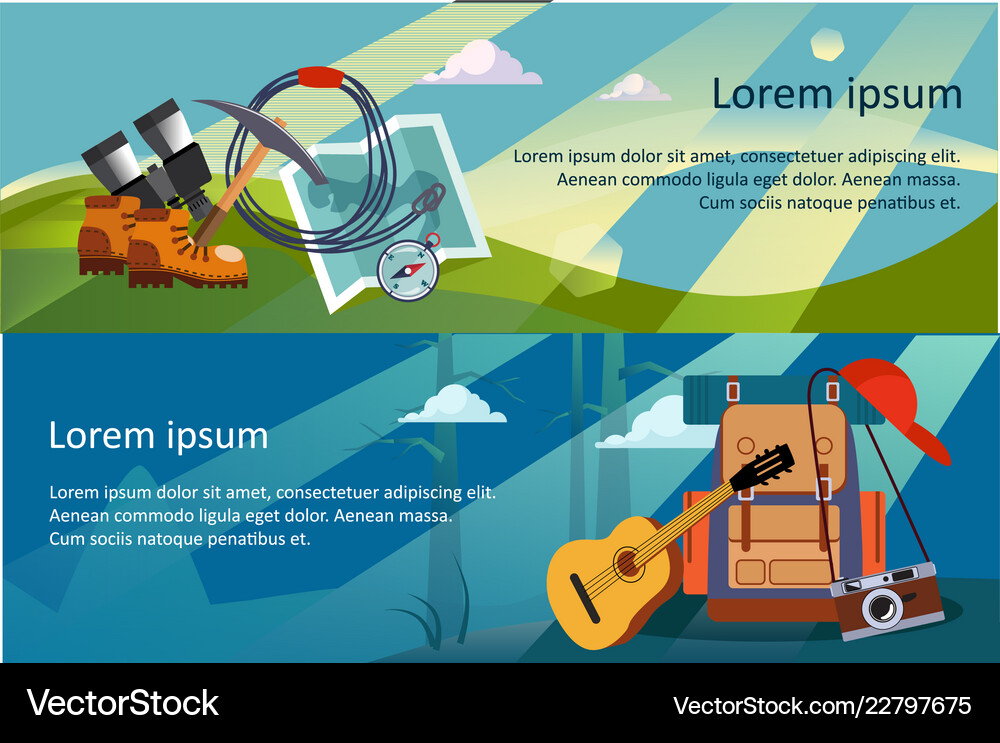 Camping hiking and trekking horizontal banners Vector Image