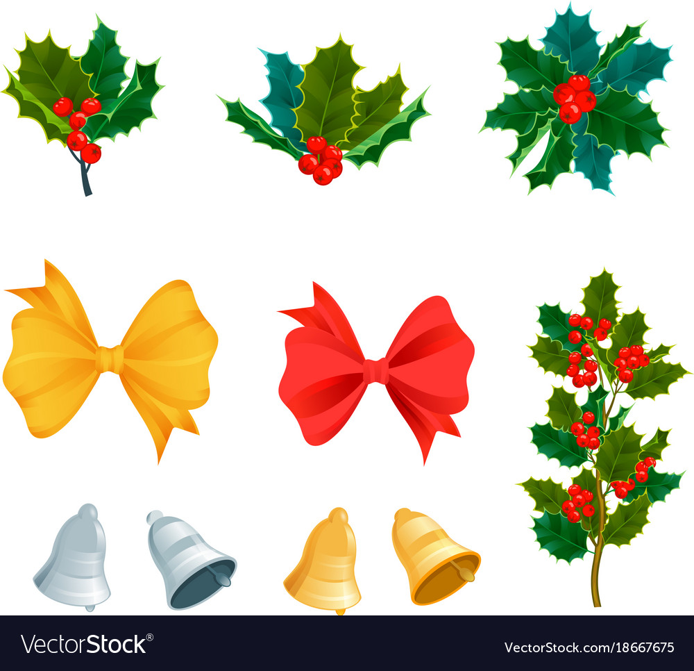 Christmas decorative leaves holly and branches Vector Image