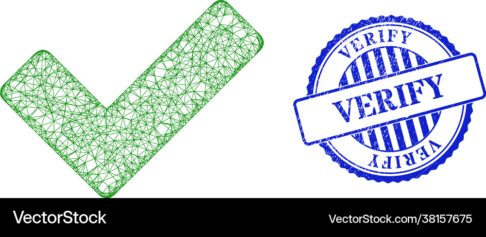 Grunge verify seal and hatched ok sign web mesh Vector Image