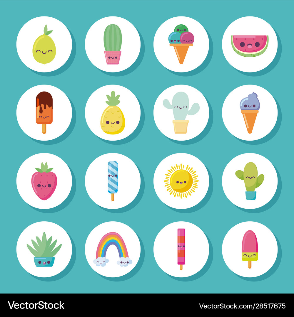 Kawaii icon set cartoons design Royalty Free Vector Image