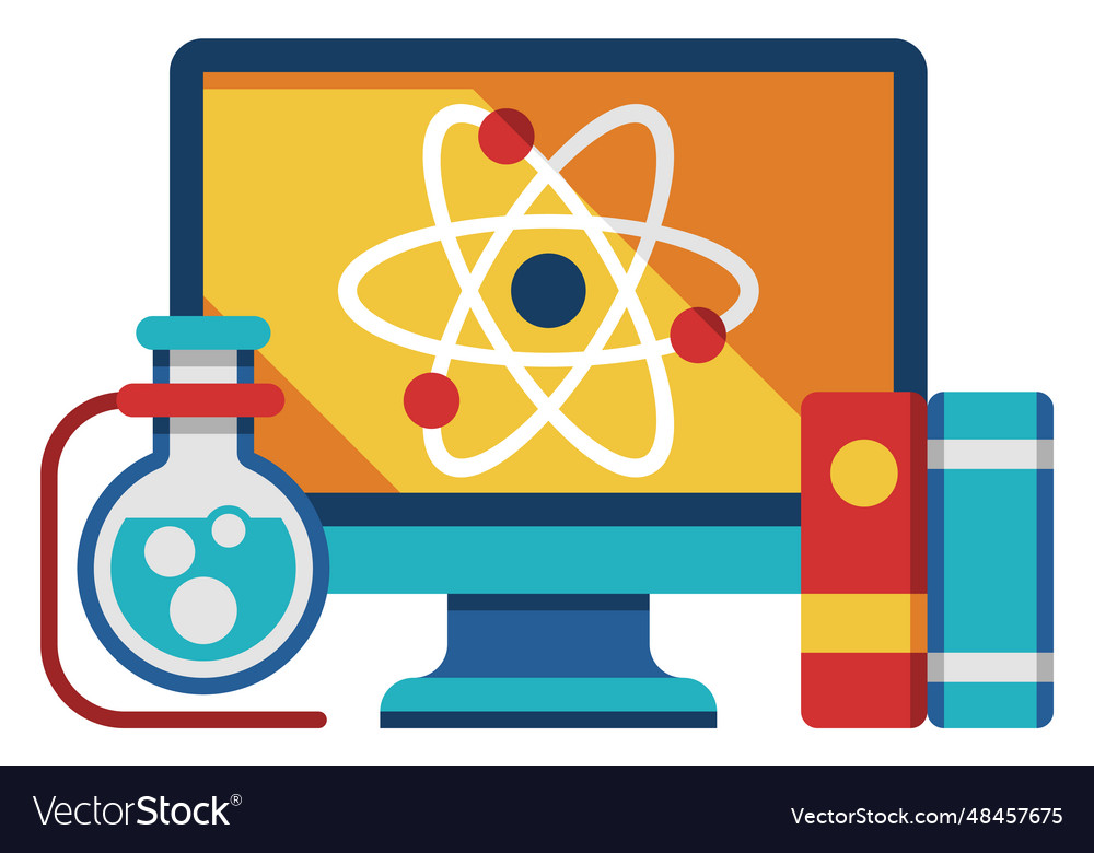 Science icon computer screen with physics study Vector Image