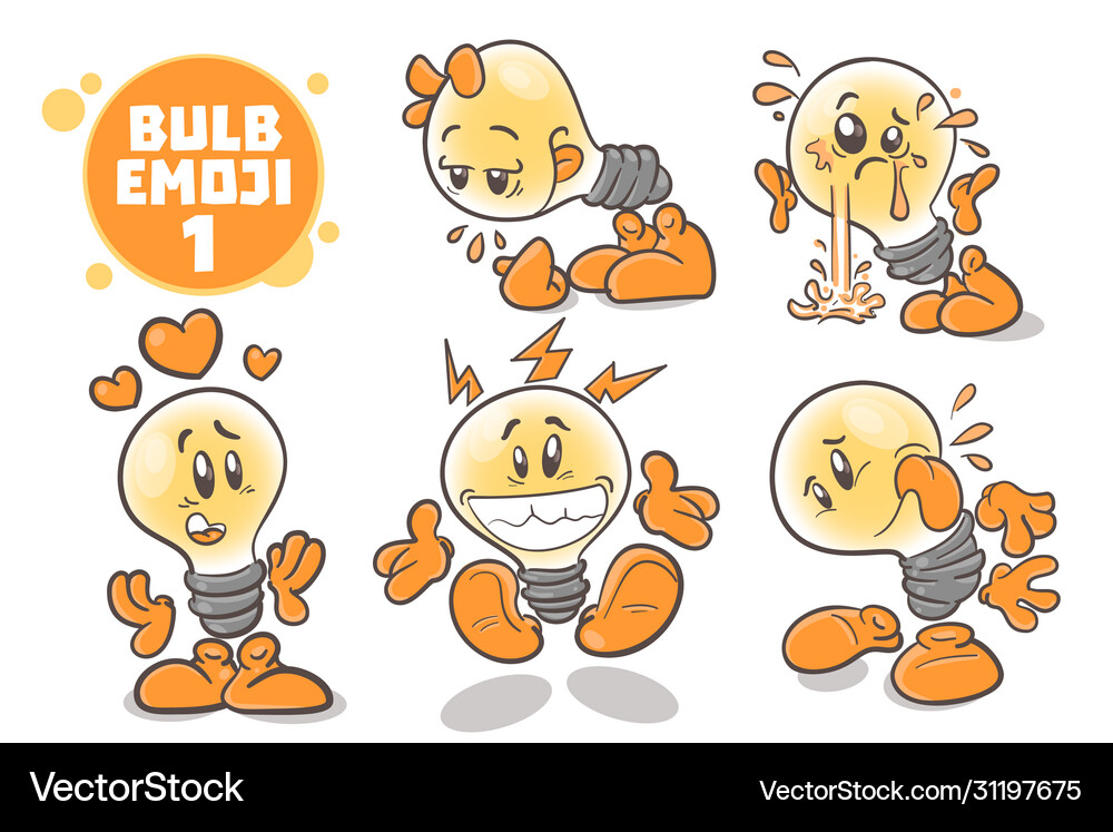 Set emotional character cartoon lightbulb Vector Image