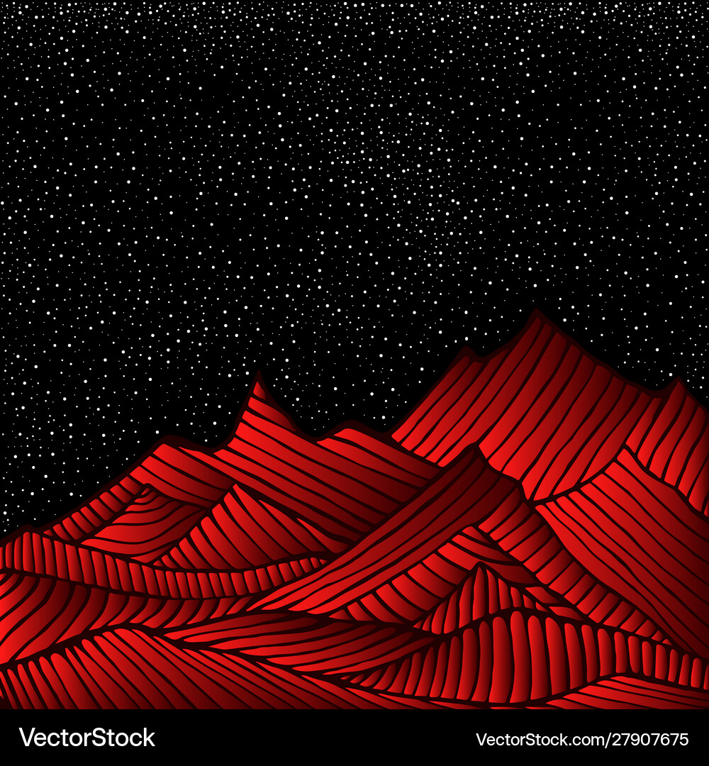 Space landscape with bright red mountain mars and Vector Image