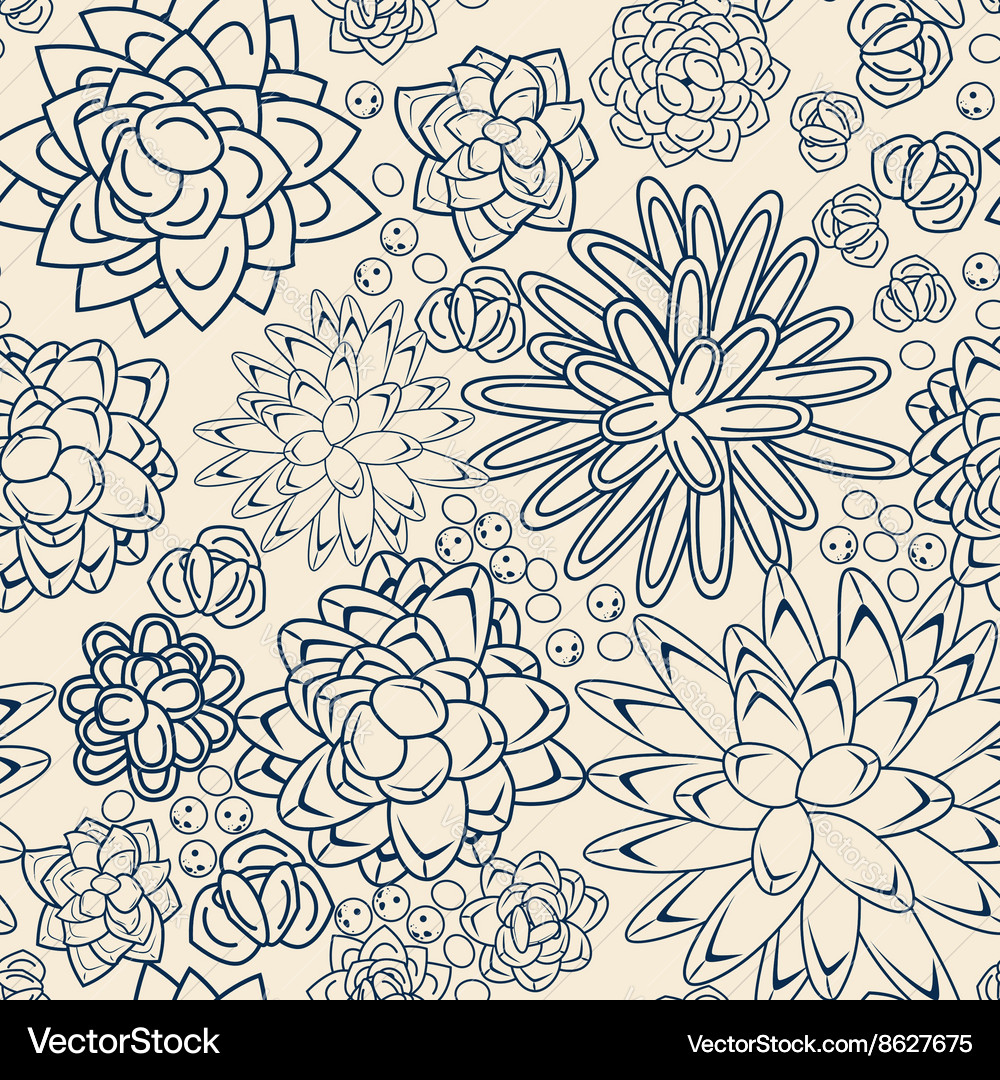 Succulent garden monochrome doodle seamless Vector Image