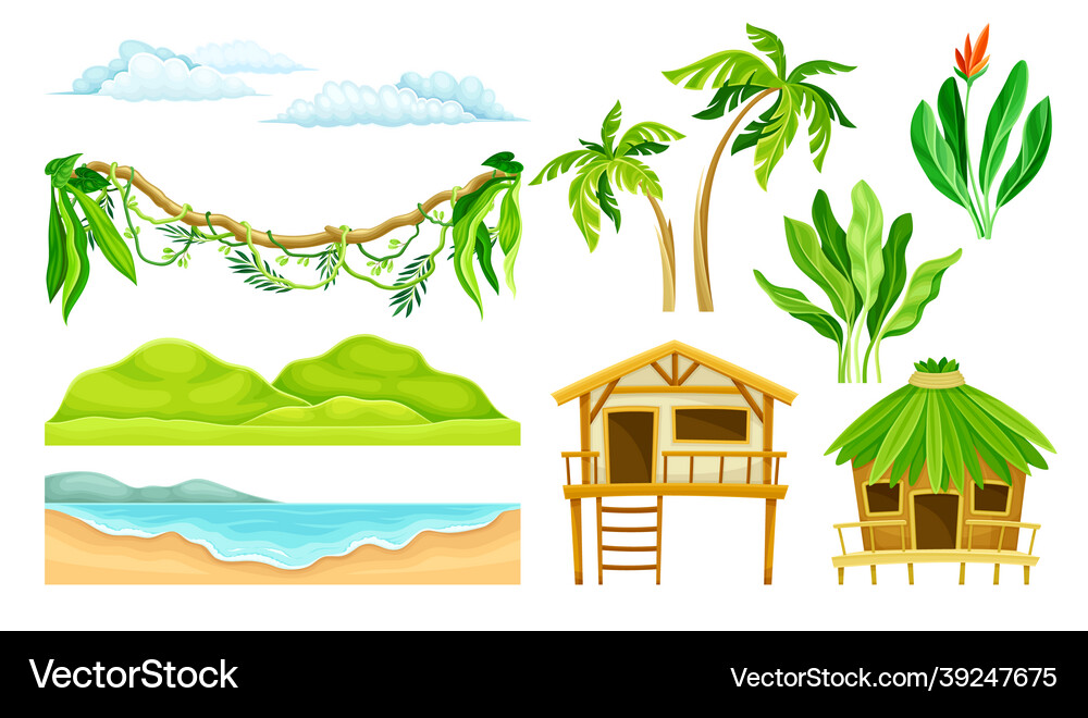 Tropical landscape element with hut sea shore Vector Image