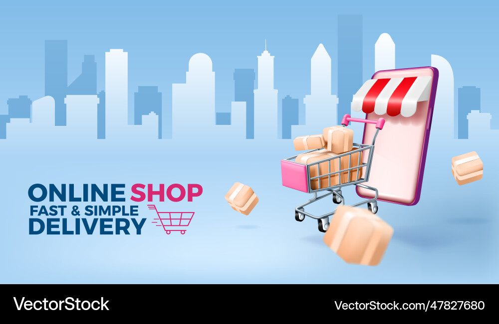 3d delivery fast shipment trolley with cardboard Vector Image