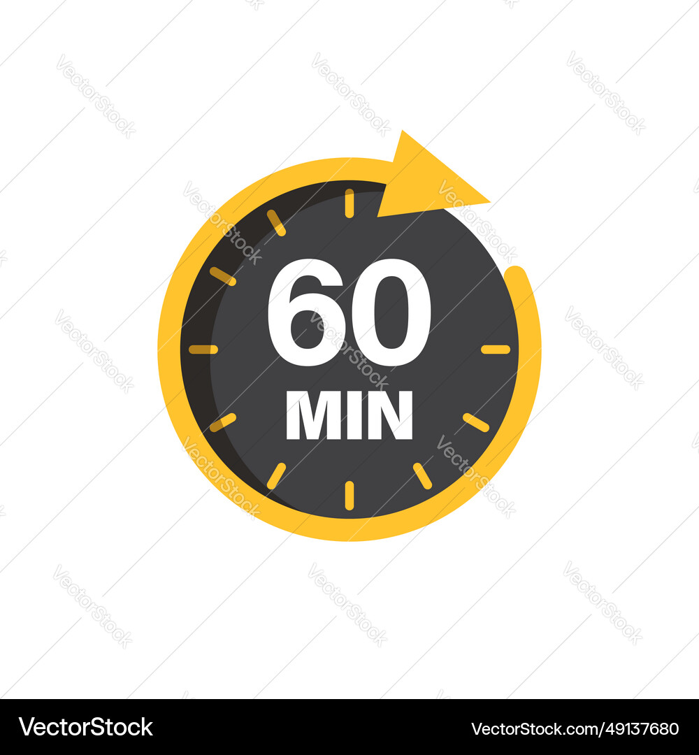 60 minutes on stopwatch icon in flat style clock Vector Image