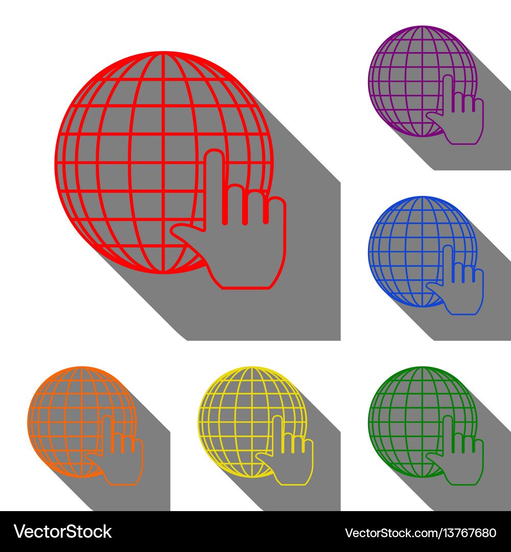 Earth globe with cursor set of red orange Vector Image