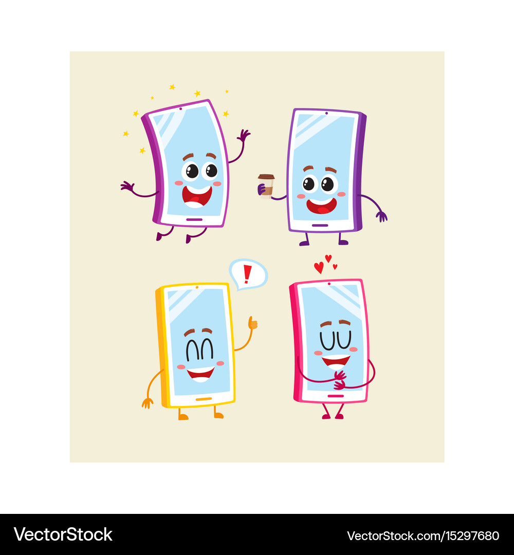 Four cartoon mobile phone smartphone character Vector Image