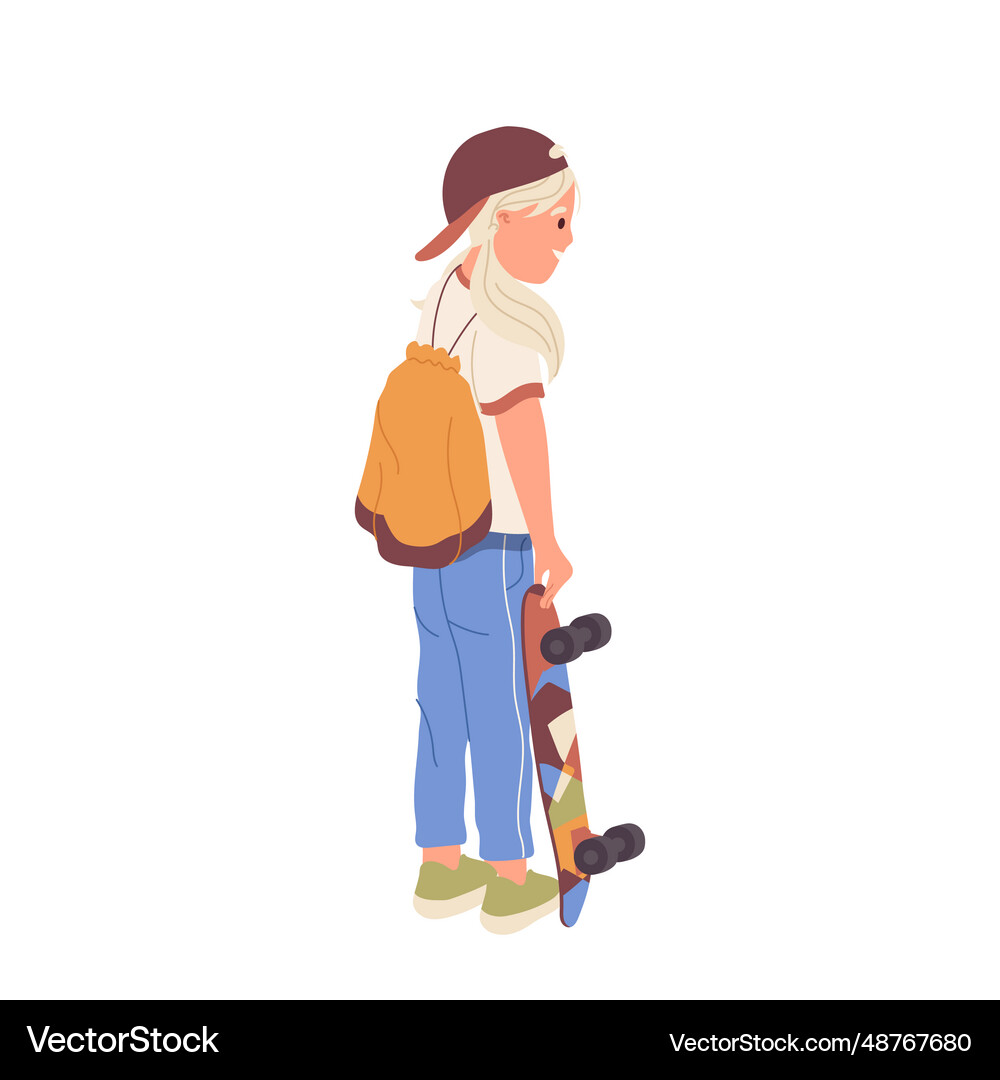 Little smiling cute girl with backpack Royalty Free Vector