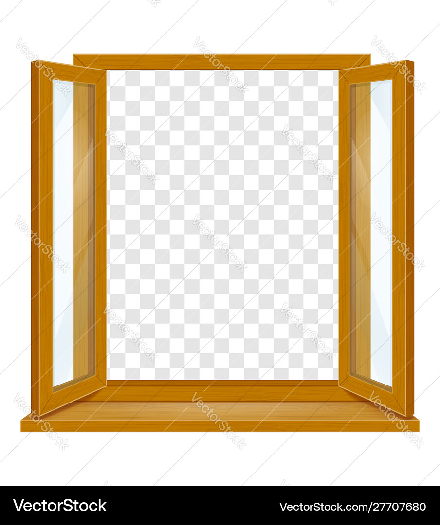 Open wooden window with transparent glass Vector Image