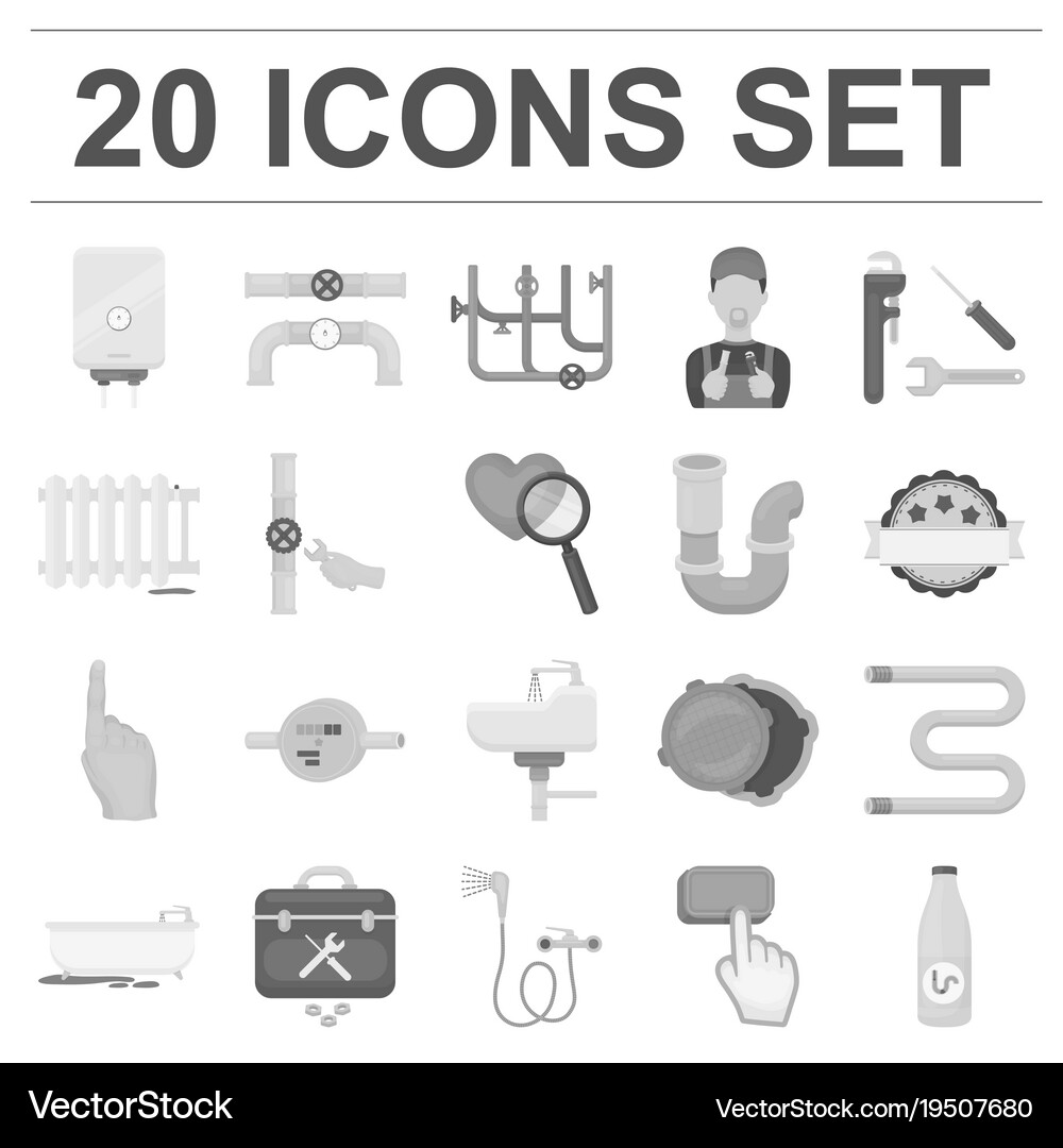 Plumbing fitting monochrome icons in set Vector Image