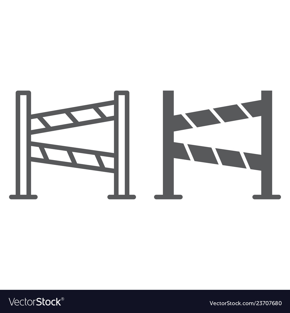 Road fence line and glyph icon construction and Vector Image