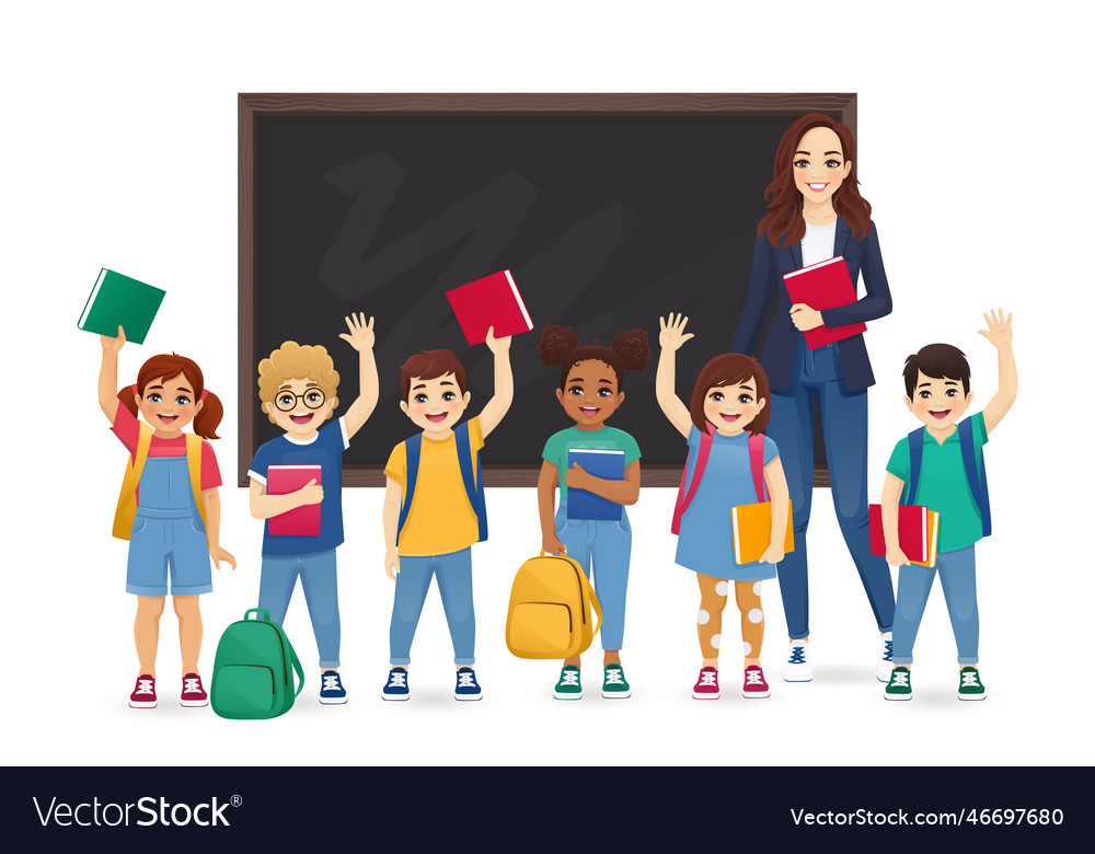 School children and teacher Royalty Free Vector Image