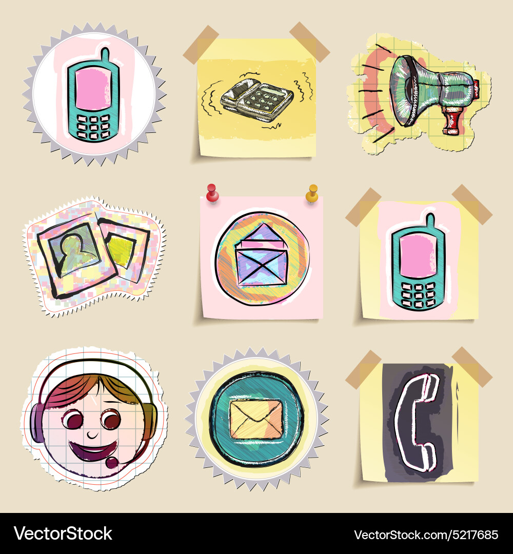 Communication icons set hand drawn and isolated Vector Image