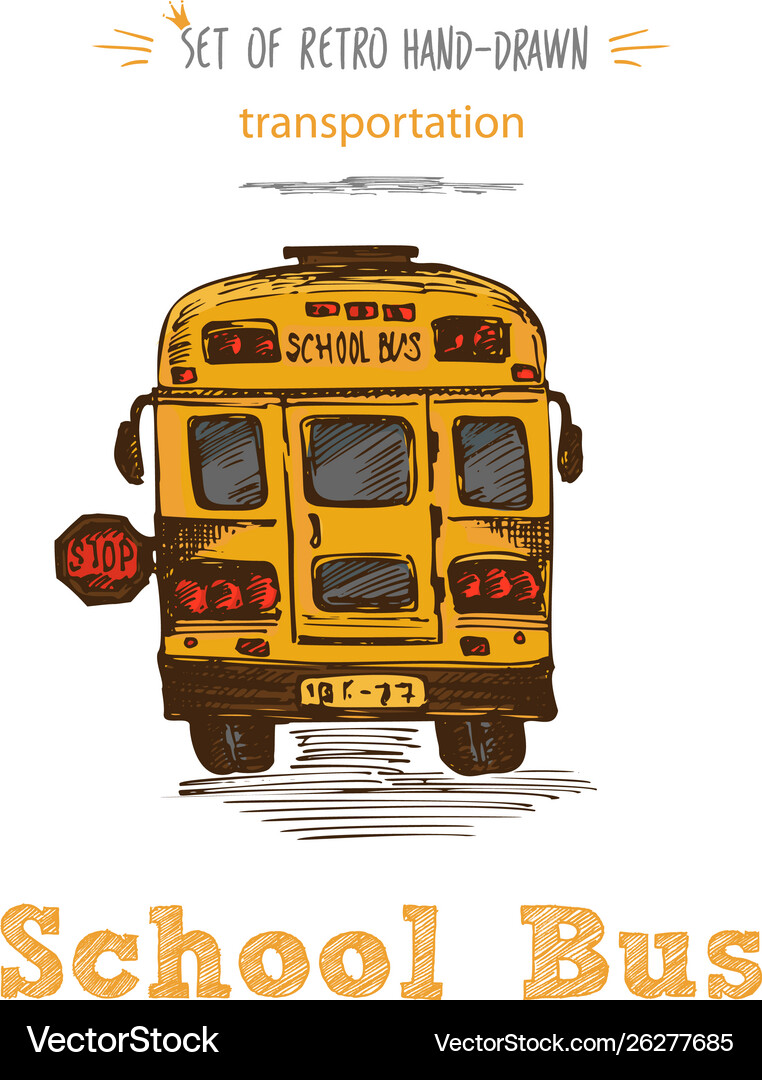 Hand drawn yellow school bus symbol isolated Vector Image
