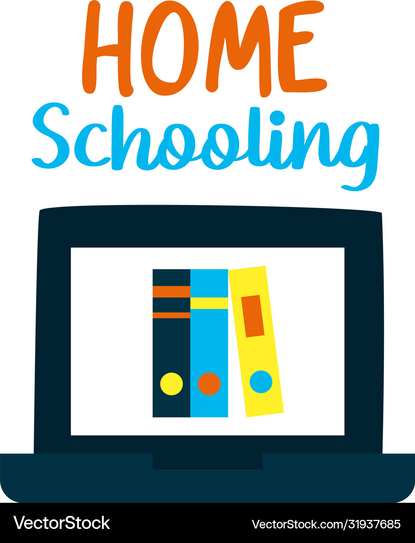Home schooling lettering design with laptop Vector Image