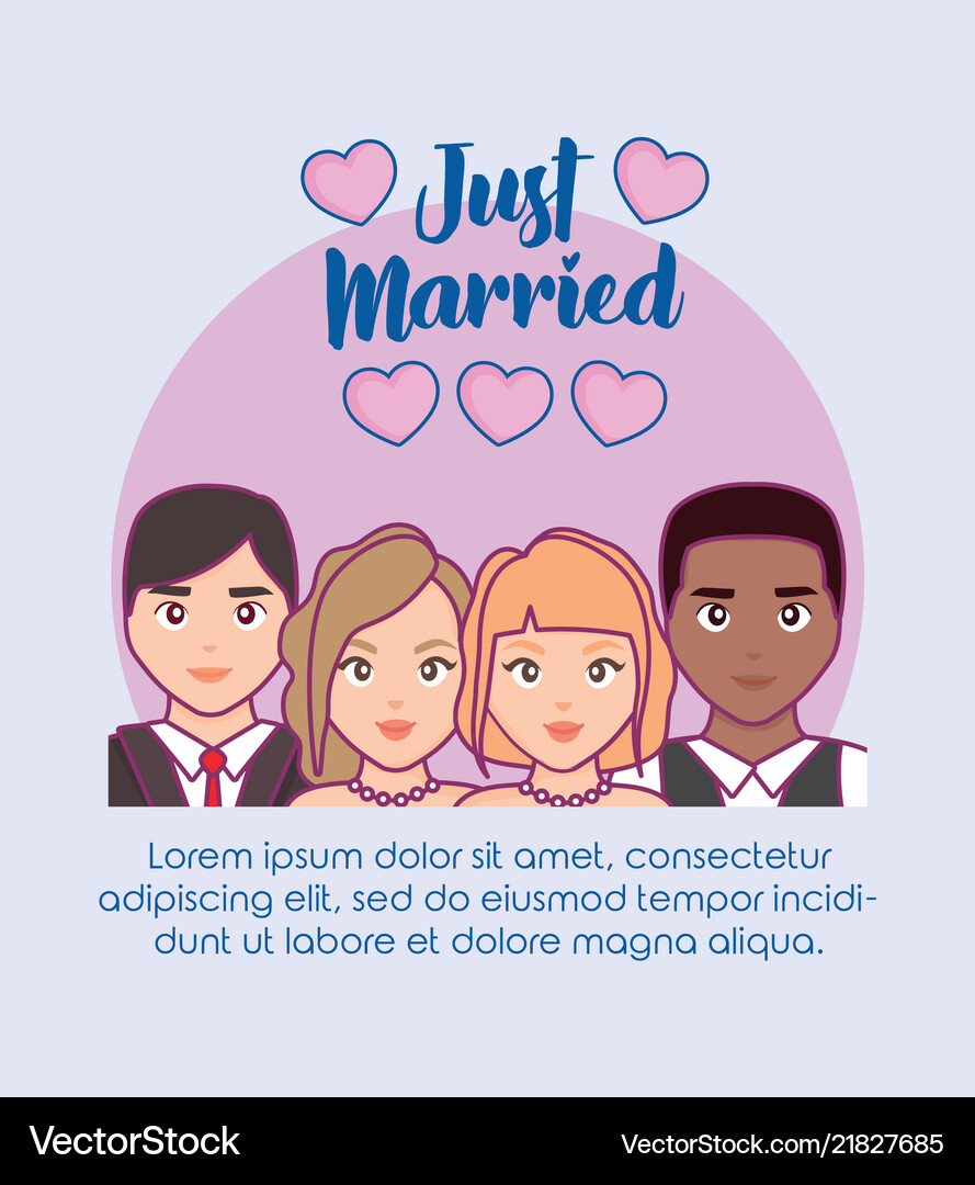 Wedding card with group of couples Royalty Free Vector Image