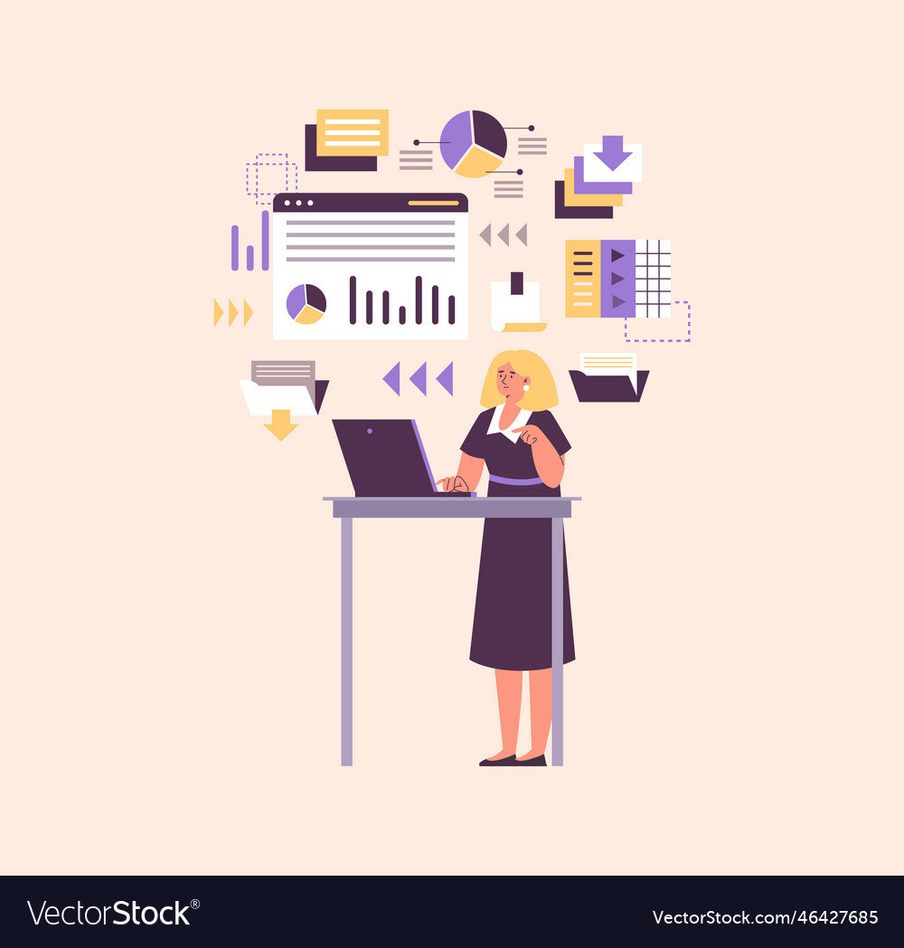 Woman working as data scientist flat Royalty Free Vector
