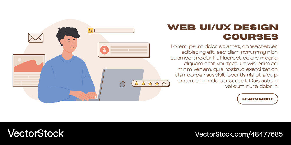 Young happy web ui ux designer working on laptop Vector Image
