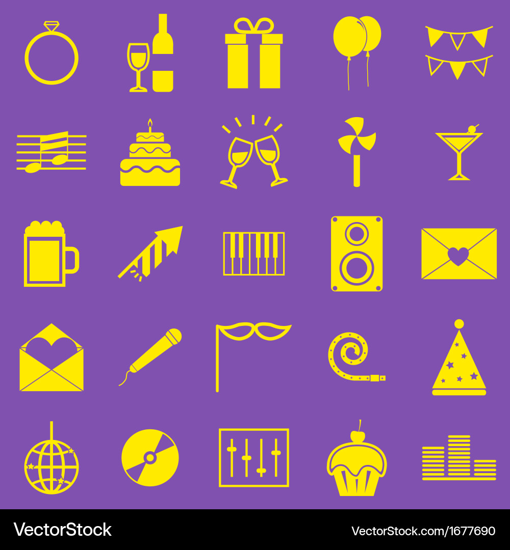 Celebration yellow icons on violet background Vector Image