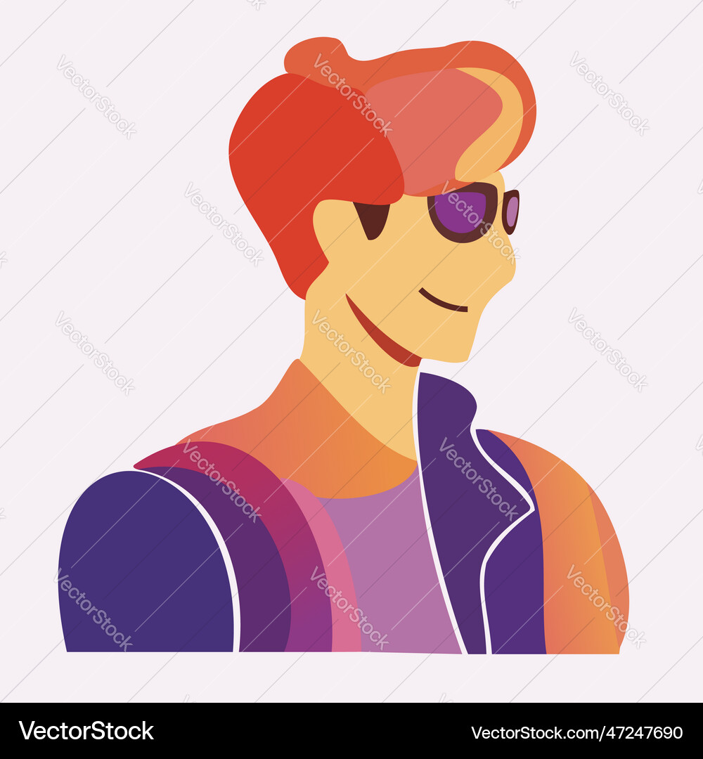 Flat of a guy smiling in profile red Royalty Free Vector