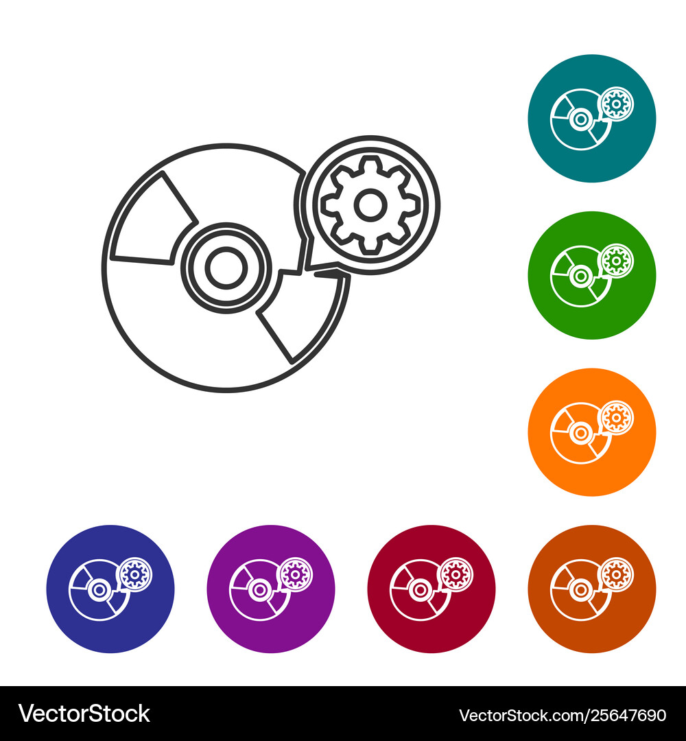 Grey cd or dvd disk and gear line icon on white Vector Image