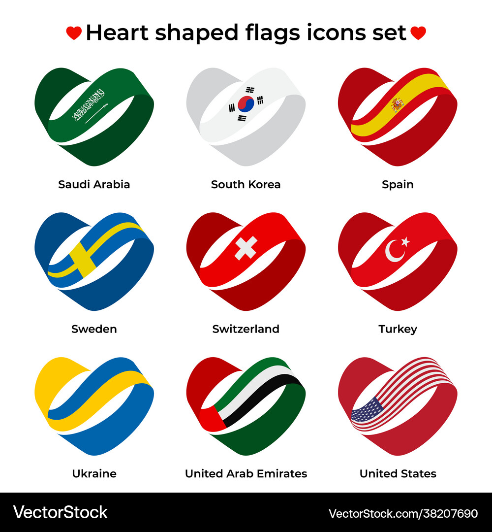 Heart shaped flags icons set icon flag from Vector Image