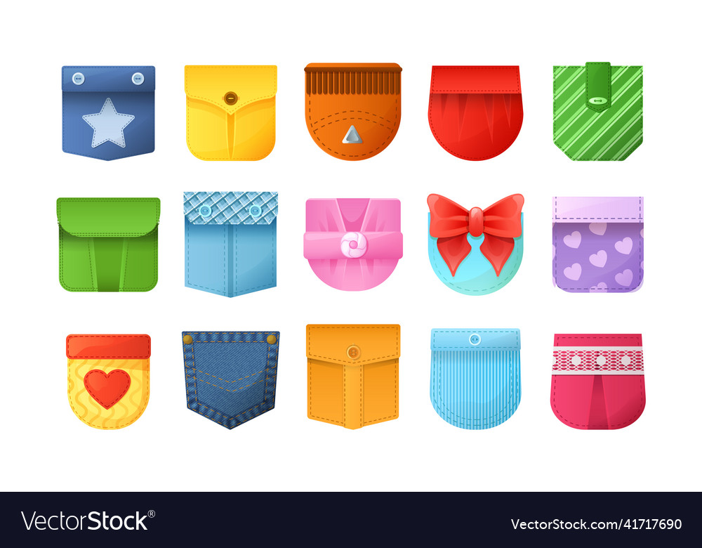 Multicolored decorative patch pockets set Vector Image