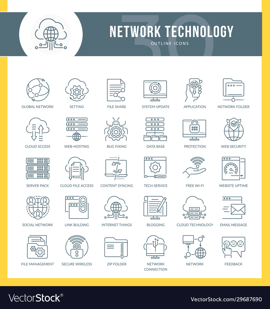 Network technology icons Royalty Free Vector Image